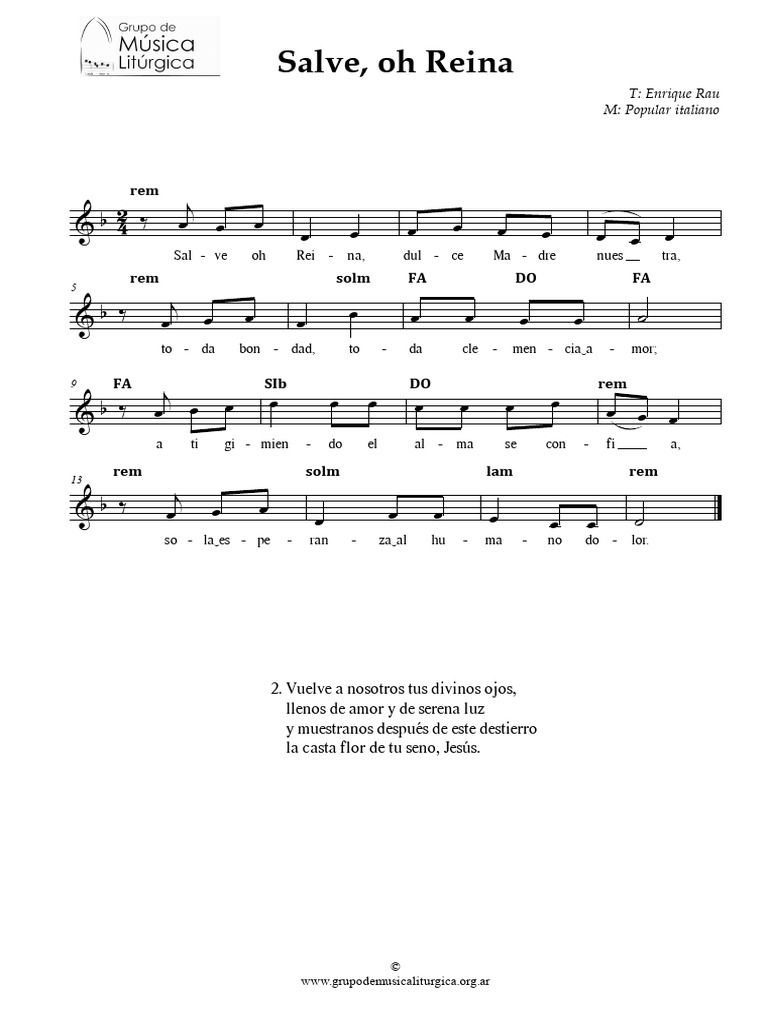 Salve Oh Reina - SIMPLE | PDF