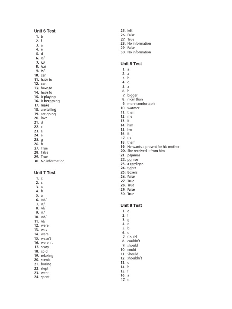 Top Notch 1b Tests of Individual Units Answer Key (WWW - Languagecentre ...