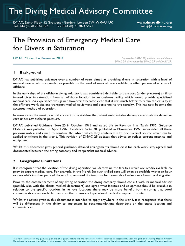 Emergency Medical Care for Divers | PDF | Underwater Diving ...