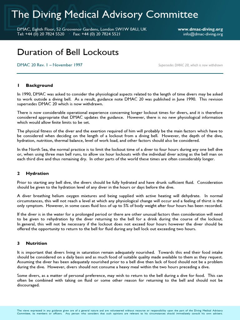 DMAC20 Rev.1 - Duration of Bell Lockouts | PDF | Underwater Diving ...