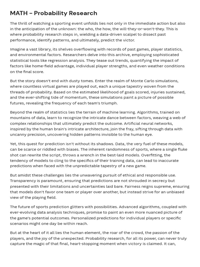 The Art of Prediction How Probability Research Decodes Sports Outcomes ...