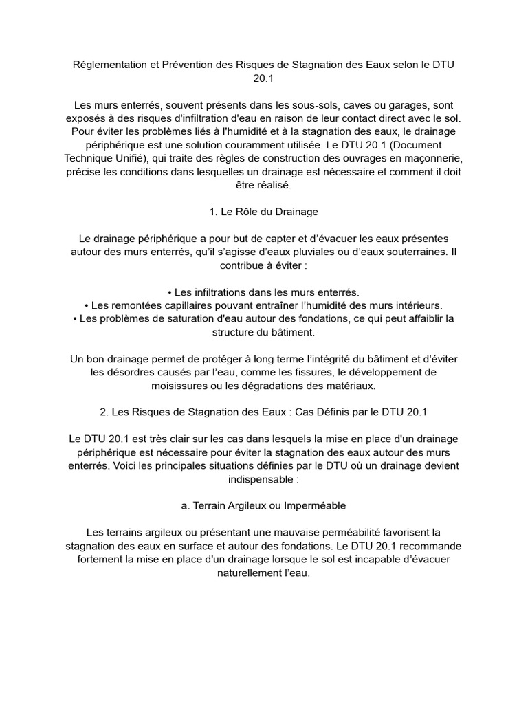 Drainage Périphérique selon DTU 20.1 | PDF | Fondation (construction ...