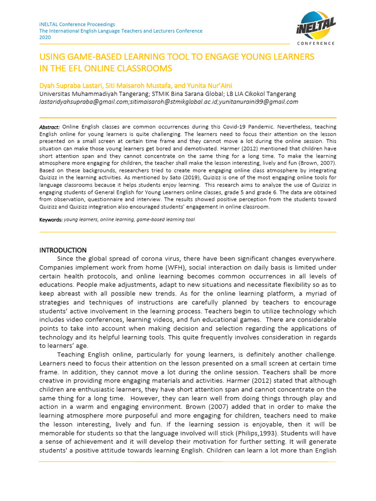 Dyah Supraba Lastari Siti Maisaroh Mustafa and Yunita Nur'Aini Using Game Based Learning Tool To ...