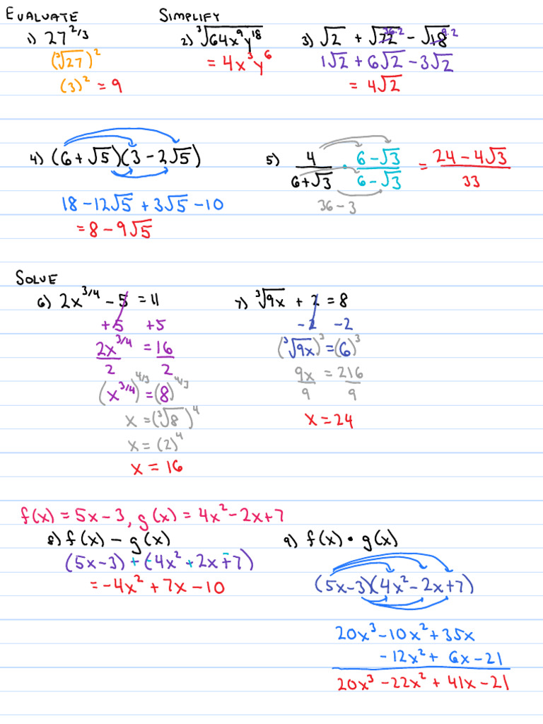 Radicals & Functions Review (Alg. II 2) | PDF