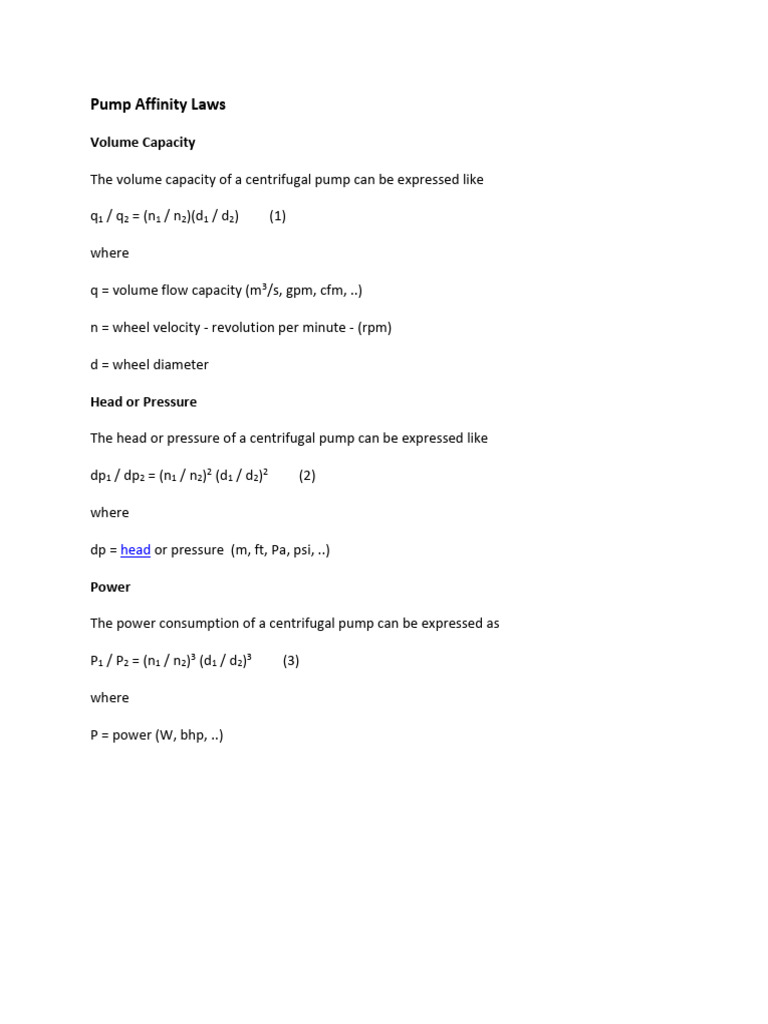 Pump Affinity Laws | PDF
