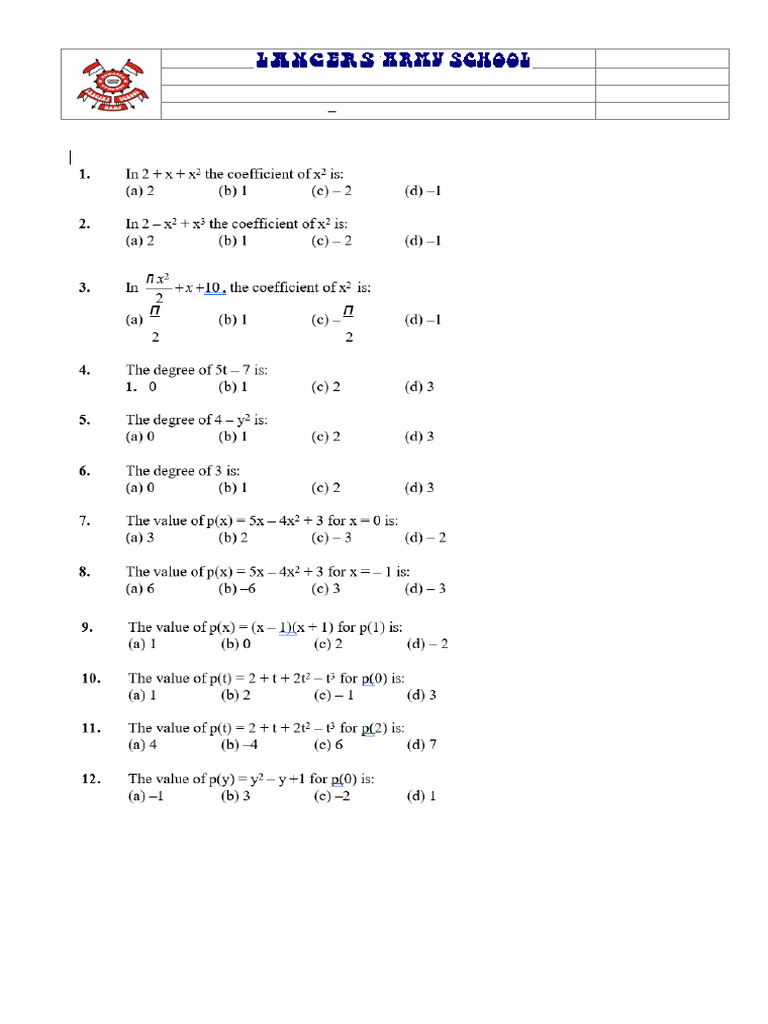 9_Maths_L-2-Polynomials WS-1 | PDF