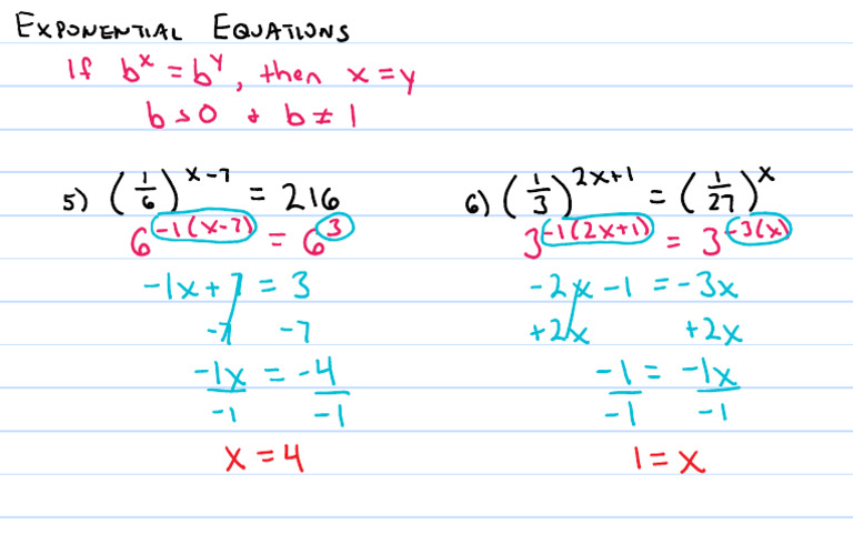6.6 Exponential Equations (Fraction Base) | PDF