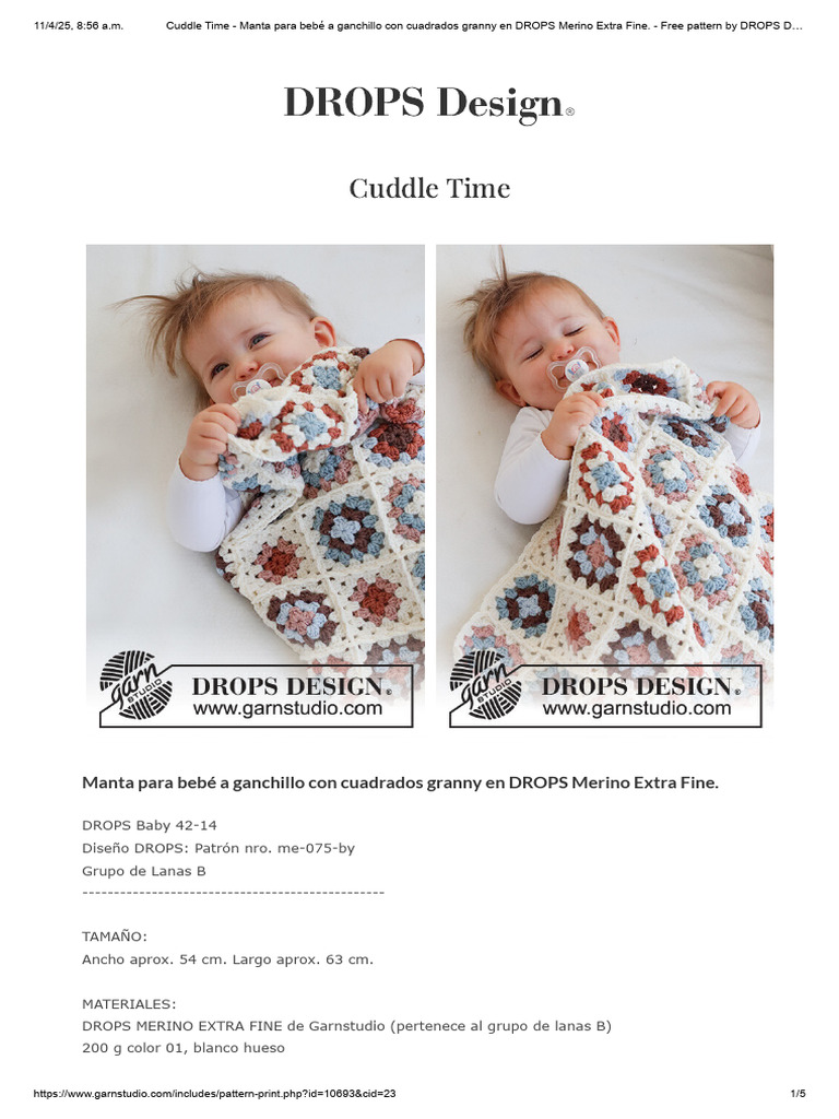 Cuddle Time - Manta para Bebé A Ganchillo Con Cuadrados Granny en DROPS ...