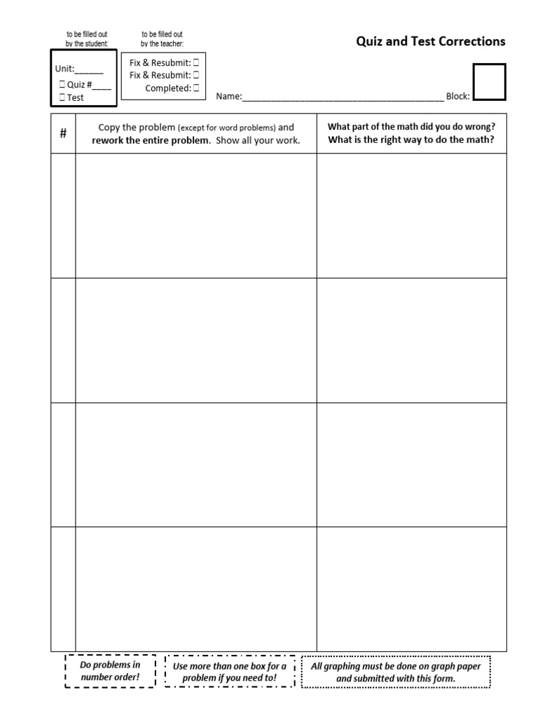 Quiz or Test Correction Form | PDF