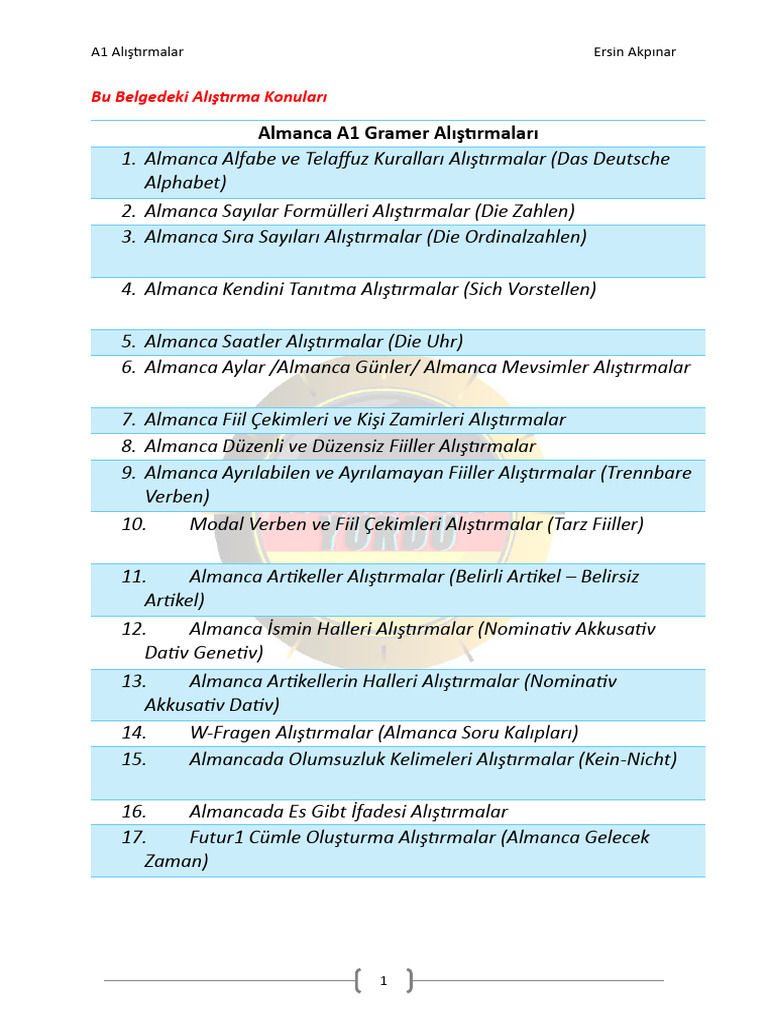 Almanca A1 Alıştırmaları | PDF