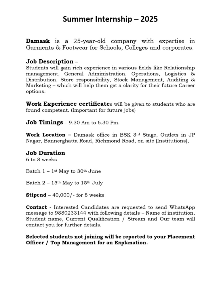 Student Internship Invitation 2025 | PDF