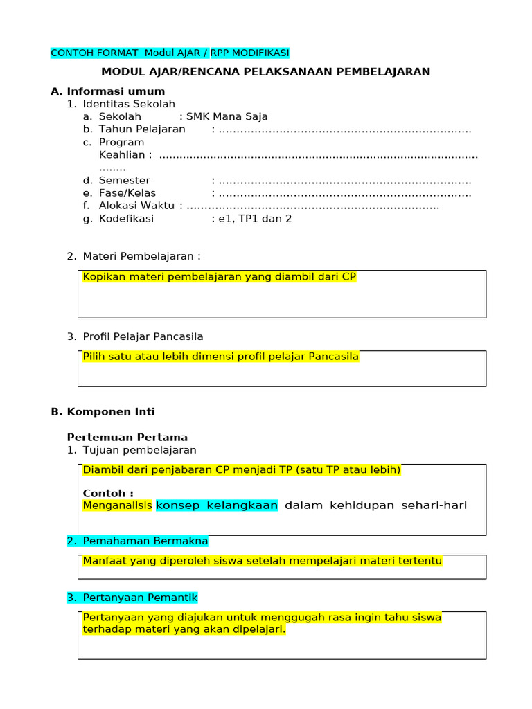 Format Modul Ajar-RPP Modifikasi | PDF