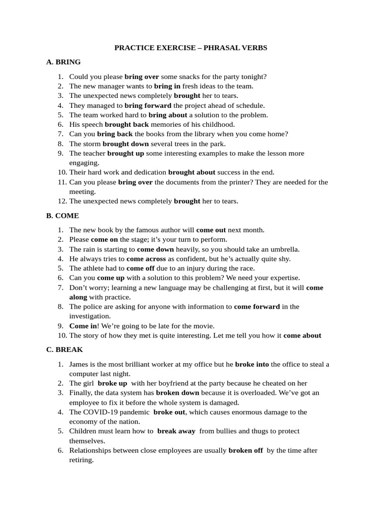 PRACTICE EXERCISE - Phrasal Verbs | PDF
