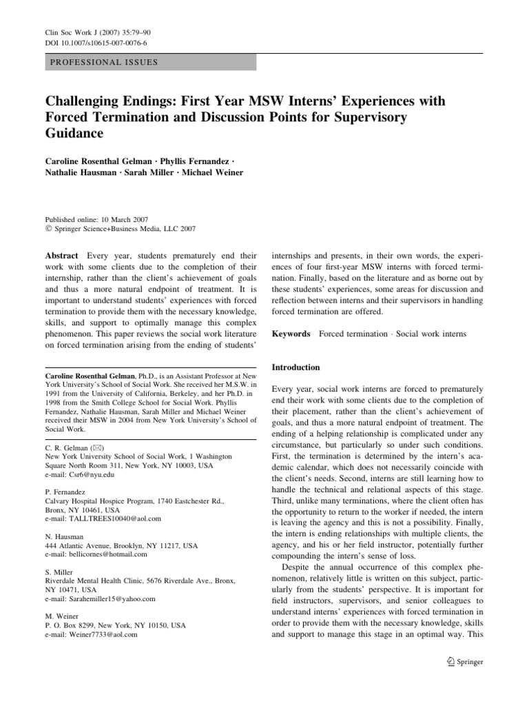 Gelman Et Al Challenging Endings First Year MSW Interns Experiences ...