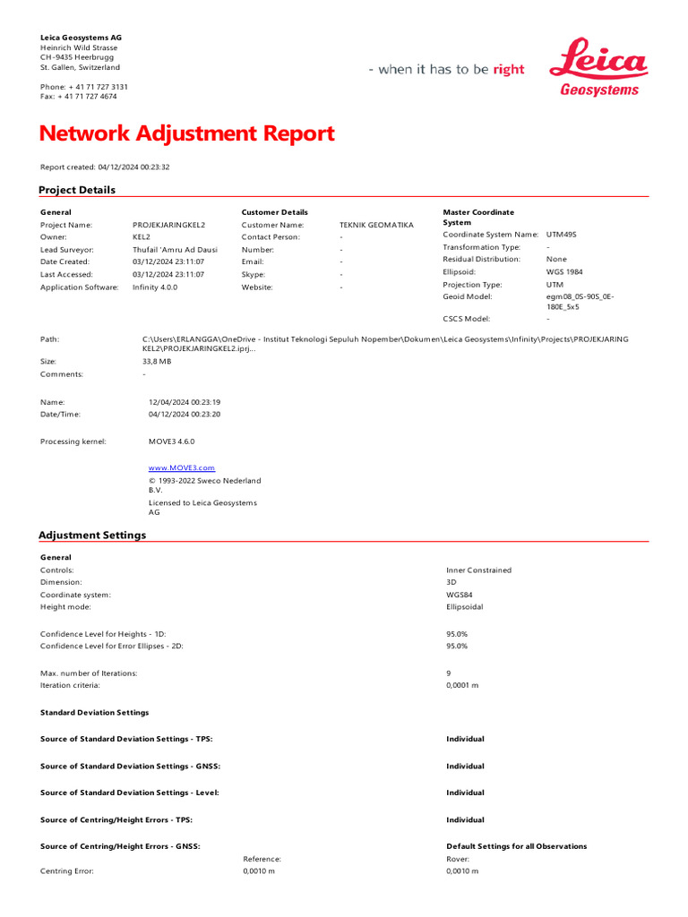 Network Adjustment Report for PROJEKJARINGKEL2 | PDF | Latitude | Geodesy