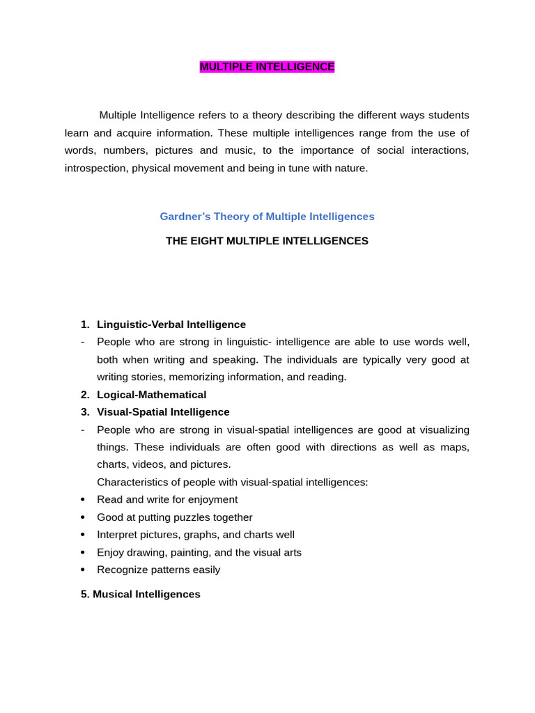 Elective Multiple Intelligence | PDF | Intelligence | Cognitive Science