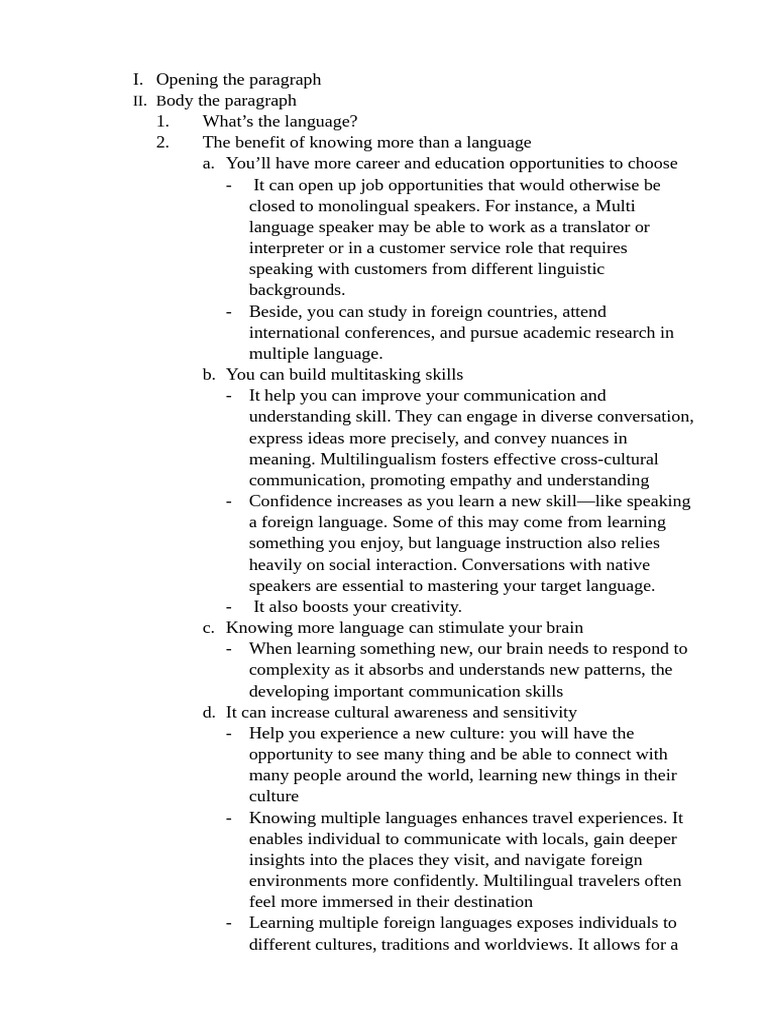 dàn ý btn tiếng anh | PDF | Multilingualism | Foreign Language