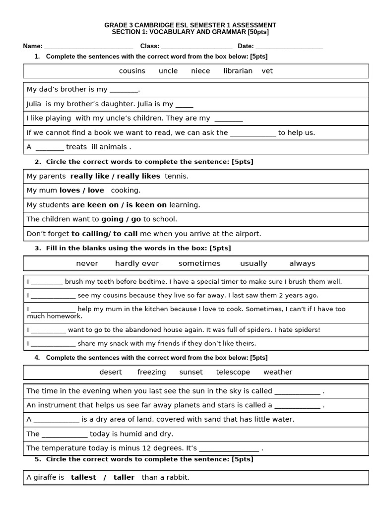 Grade 3 ESL Assessment Overview | PDF | Foods