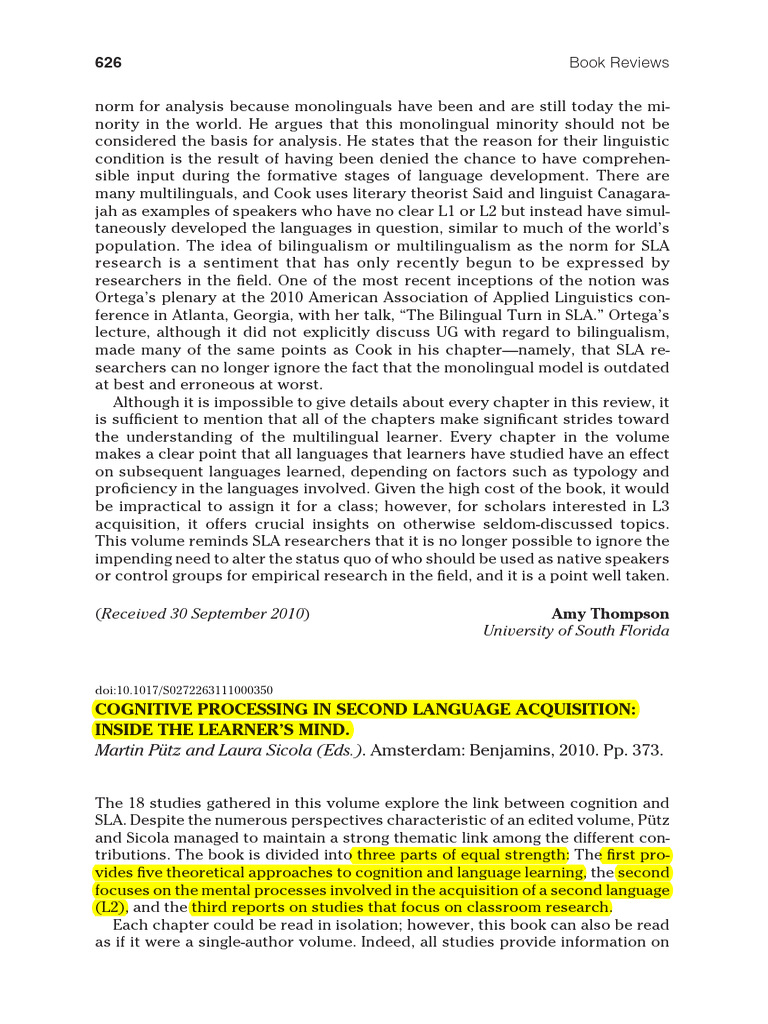 Cognitive Processing in Second Language Acquisition Inside The Learner's Mind | PDF | Second ...