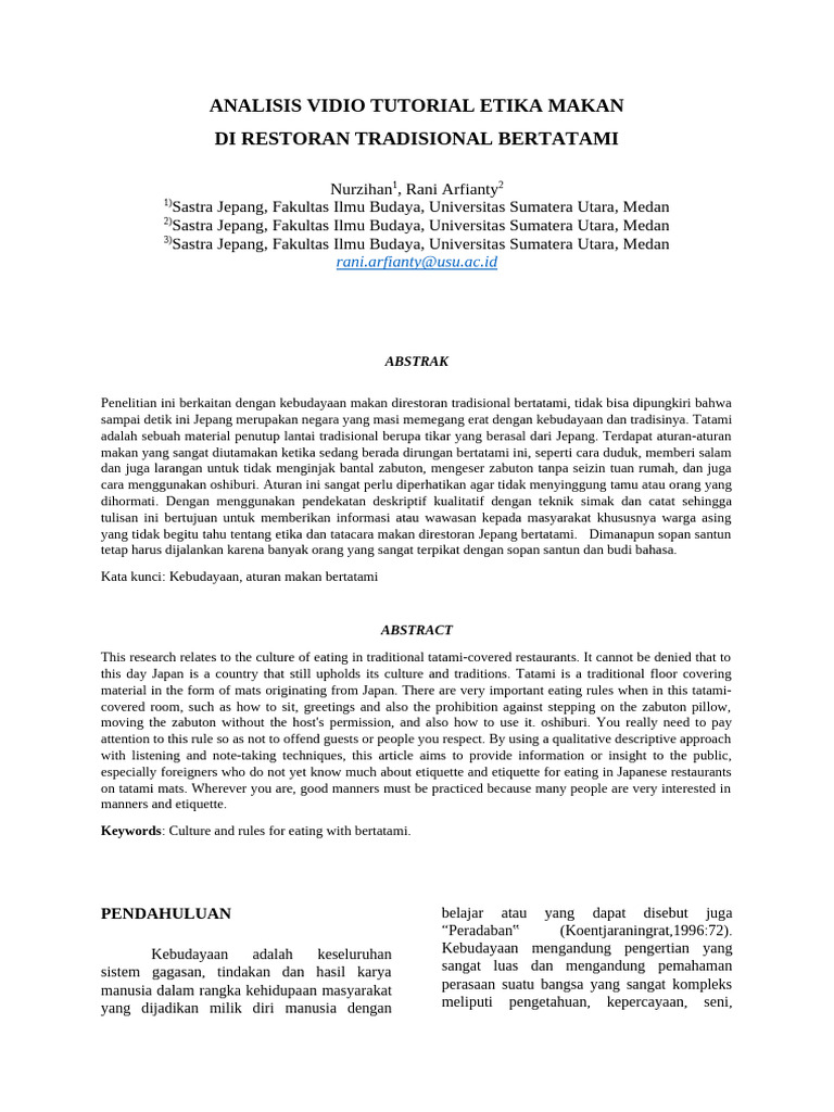 Analisis Vidio Tutorial Etika Makan Di Restoran Tradisional Bertatami | PDF