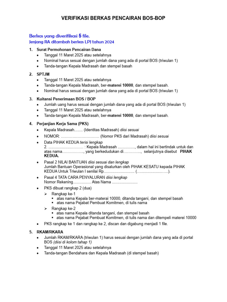 VERIFIKASI BERKAS PENCAIRAN BOP-BOS 2025 | PDF