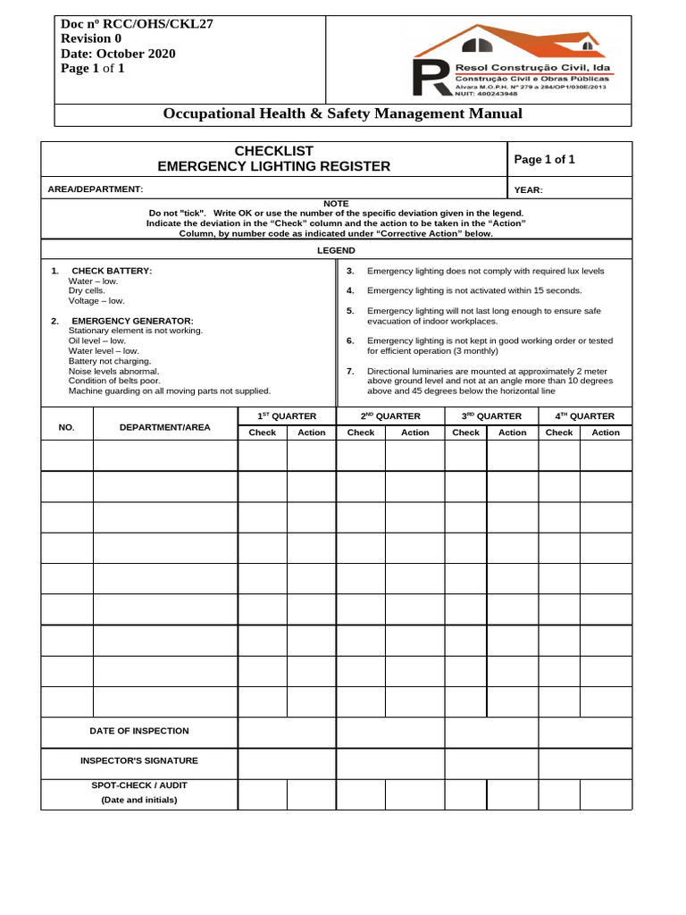 9.27 Emergency Lighting Register | PDF | Manufactured Goods ...