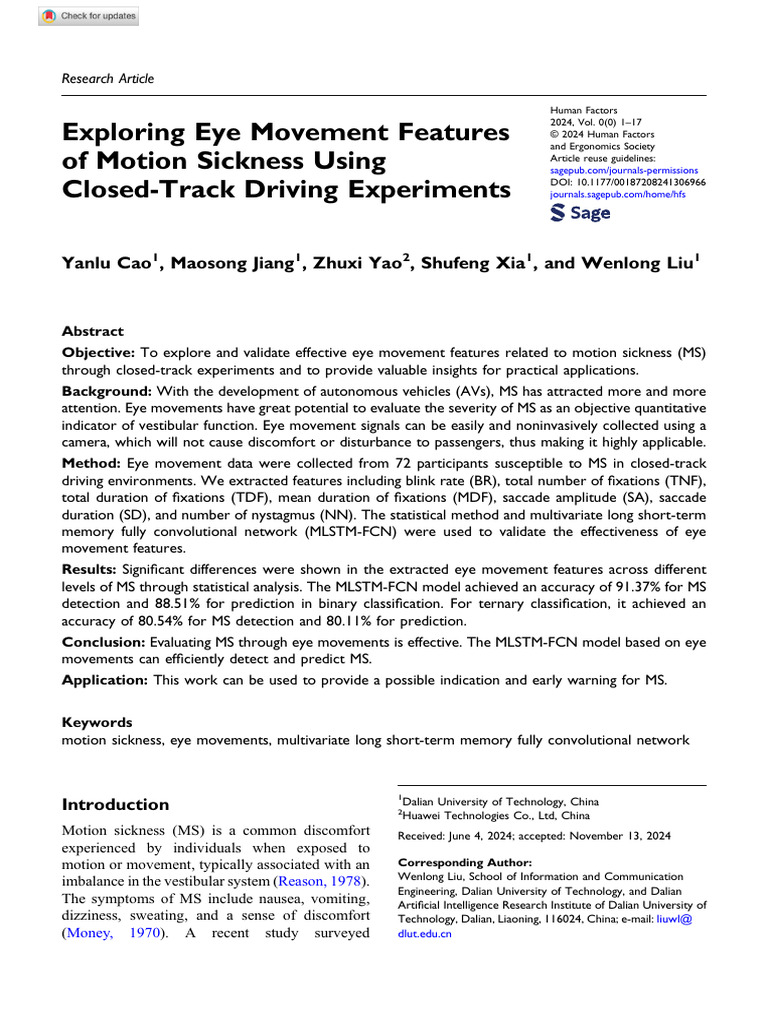 Cao Et Al 2024 Exploring Eye Movement Features of Motion Sickness Using ...