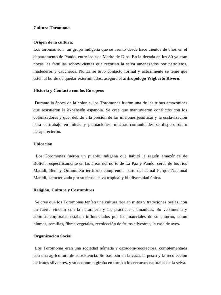 Cultura y situación de los Toromonas | PDF