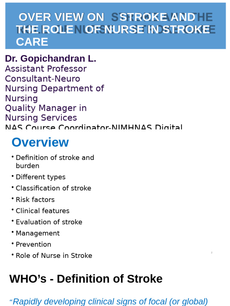 Nurse's Role in Stroke Management | PDF | Stroke | Ischemia