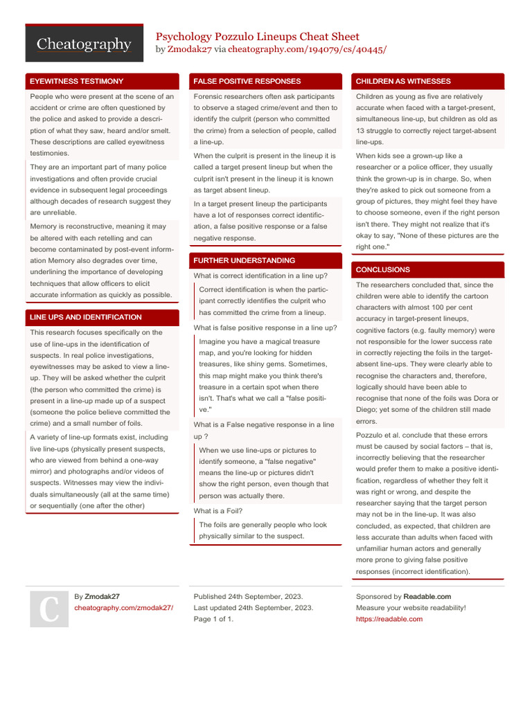 Pozzulo et al. on Eyewitness Line-Ups | PDF | Mental Processes ...