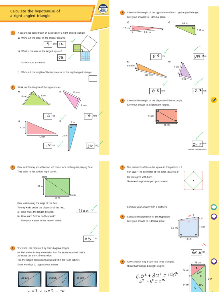 Y9-Spring-Block-6-WO4-Calculate-the-hypotenuse-of-a-right-angled-triangle-2020 | PDF | Rectangle ...