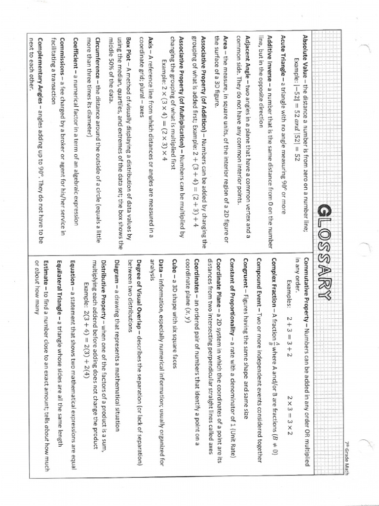 7th Grade Math Glossary (1) | PDF