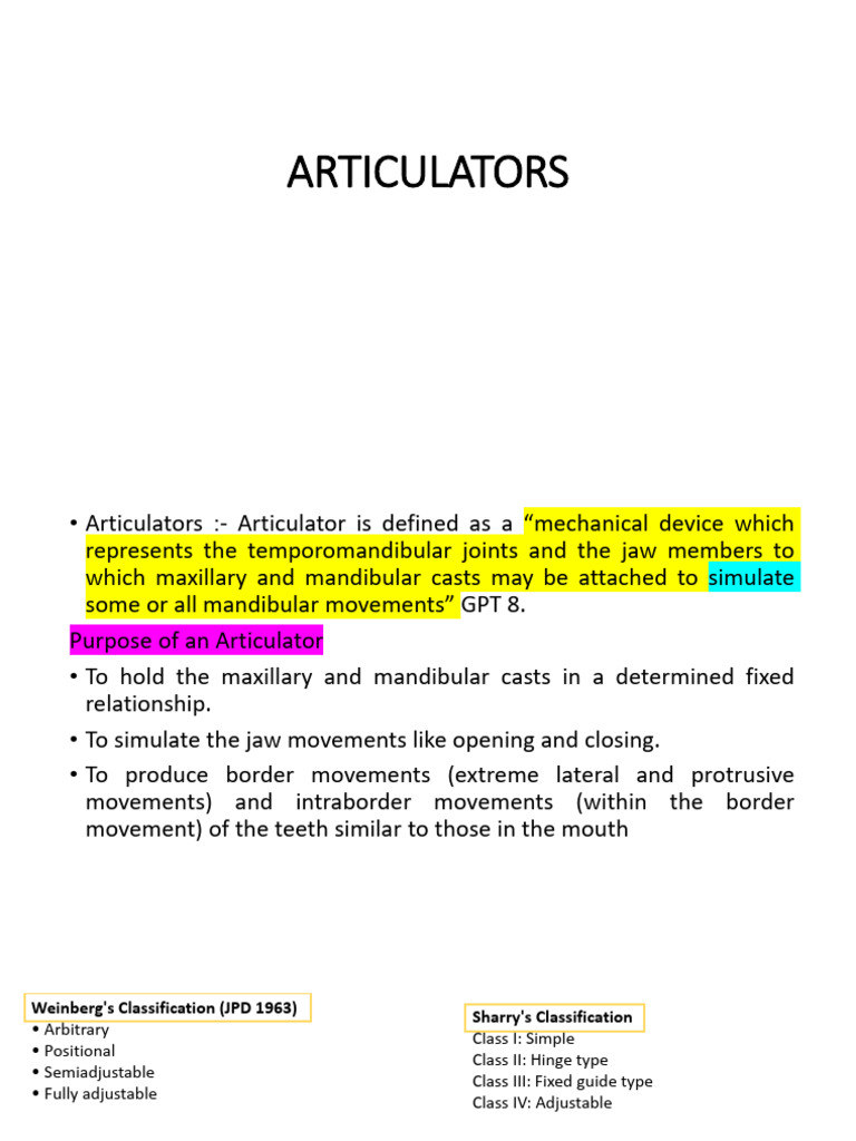 Types and Classifications of Articulators | PDF | Dentistry Branches