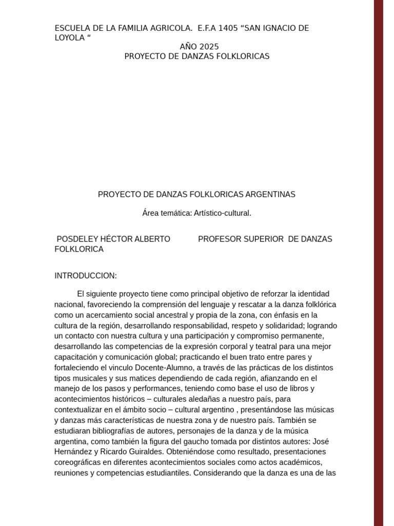 proyecto de folklore efa | PDF | Bailes | Aprendizaje