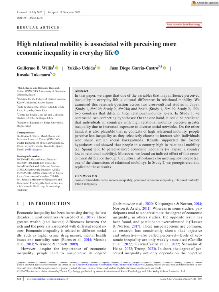 Asian J of Social Psycho - 2024 - Willis - High Relational Mobility Is ...