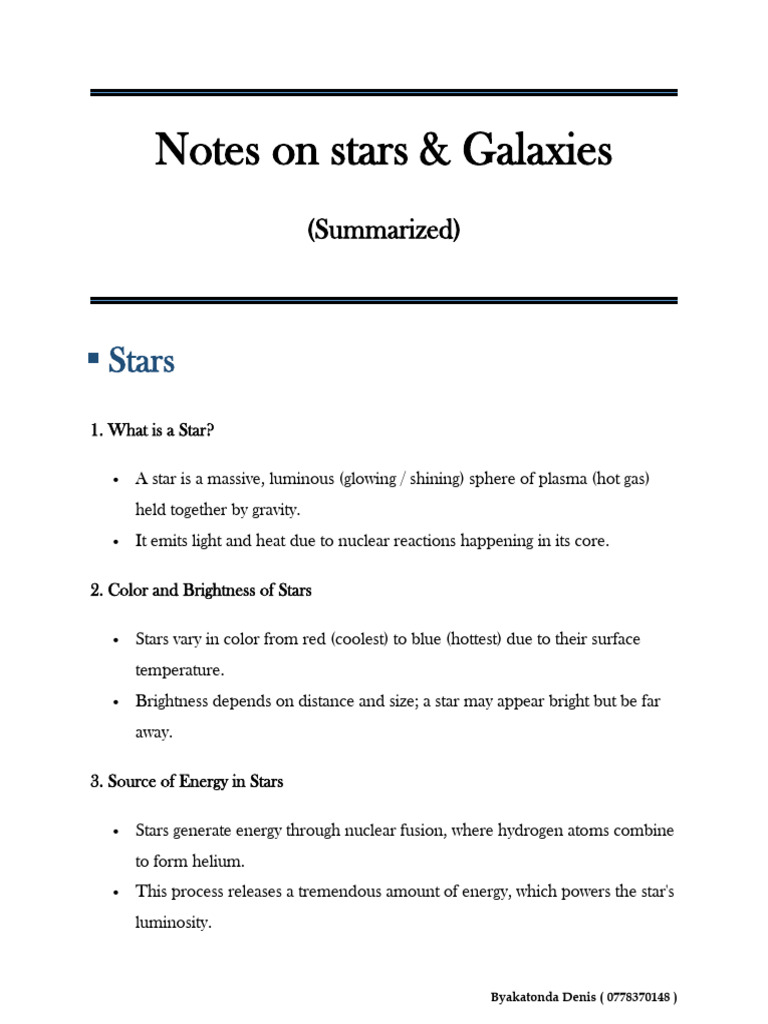 Stars and Galaxies: Key Physics Notes | PDF | Stars | Galaxy