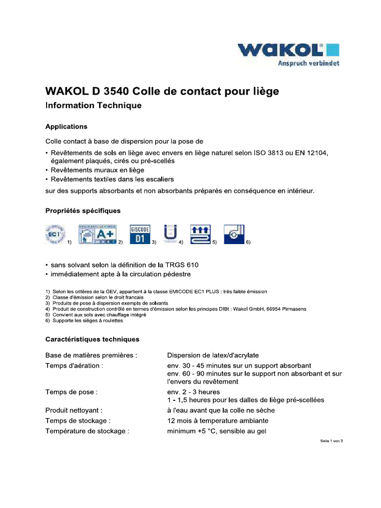 Fiche Technique Colle WAKOL Liege | PDF