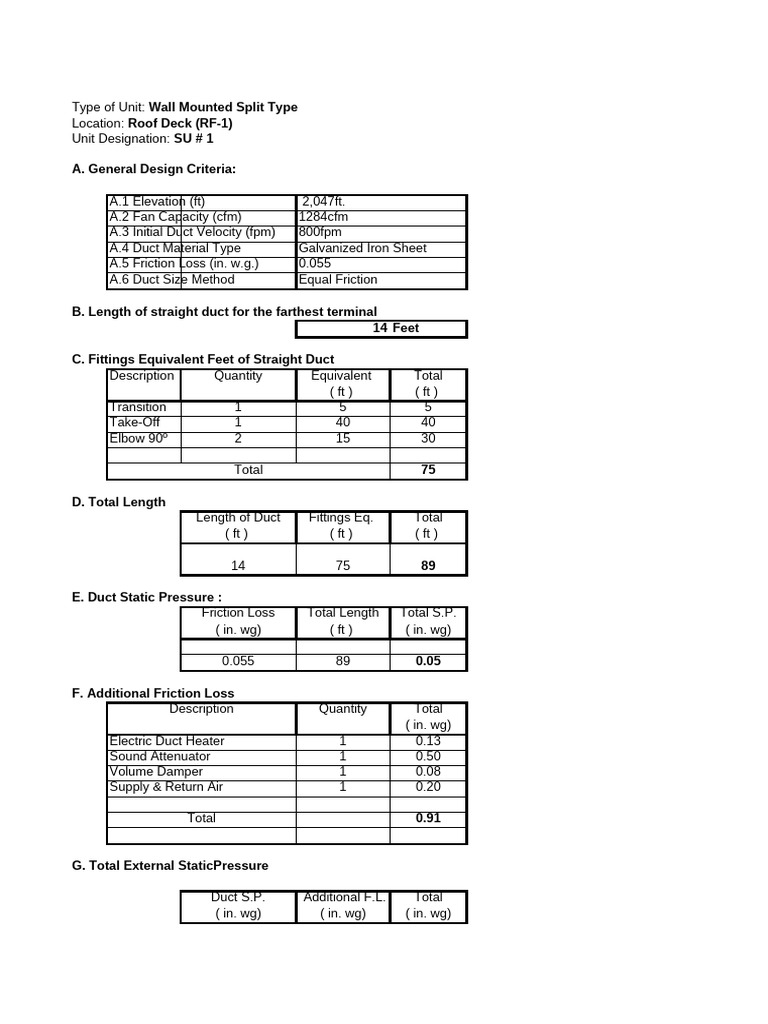 AC Duct Cal. | PDF | Duct (Flow) | Friction