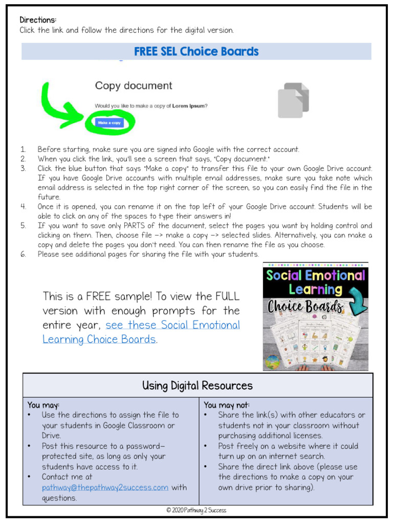 SEL Choice Boards - Free - Digital Directions | PDF | Copyright | License