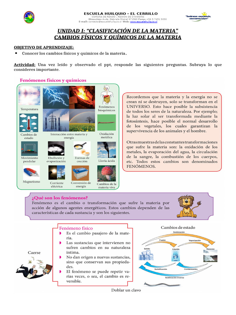 Guia - Cambios Fisicos y Quimicos de La Materia - Septimo - Ciencias ...