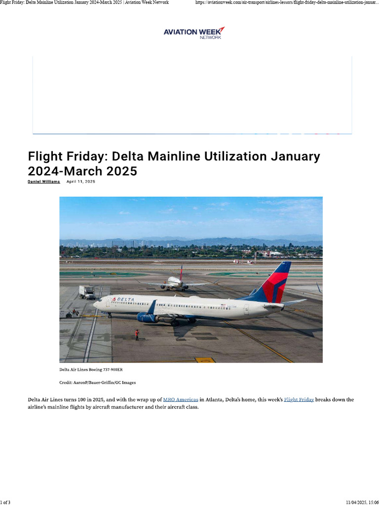 Flight Friday Delta Mainline Utilization January 2024-March 2025 ...