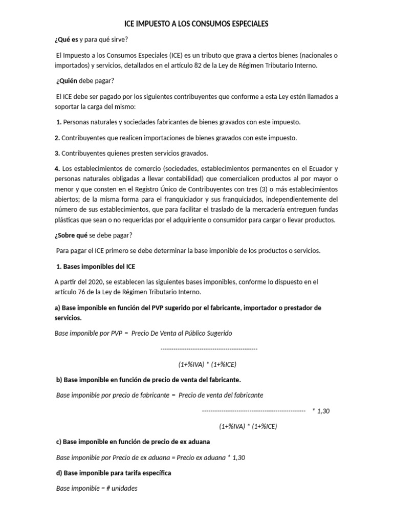 Impuesto a los Consumos Especiales (ICE) | PDF | Impuestos | Impuesto ...
