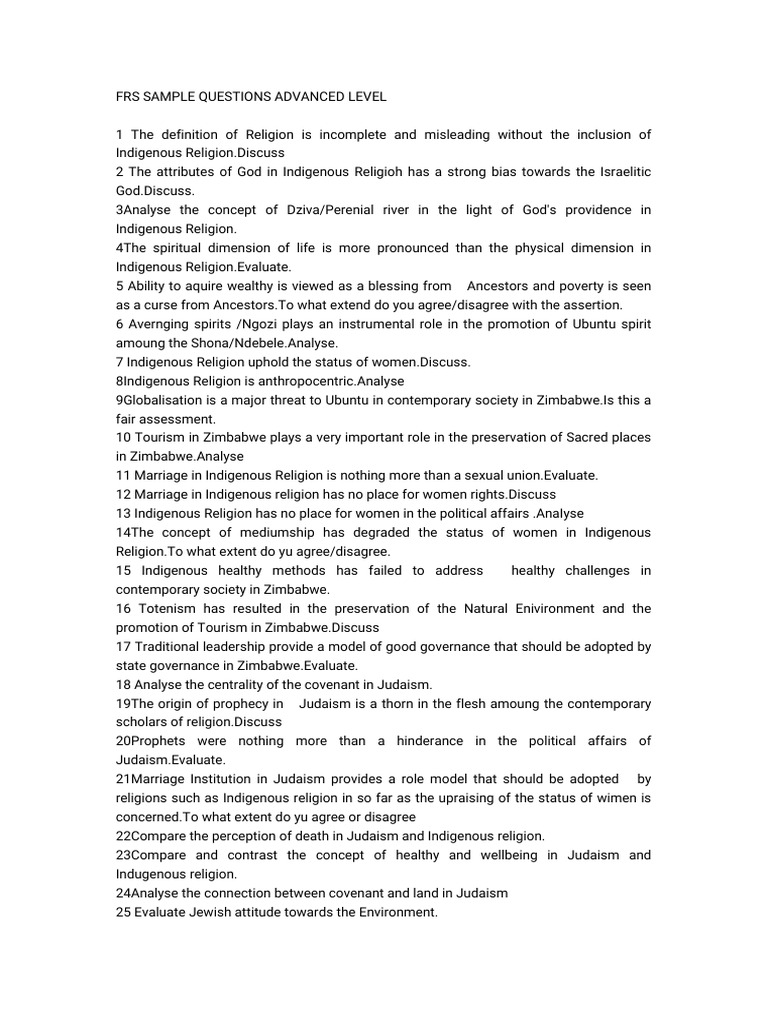 A'Level Frs Sample Questions | PDF