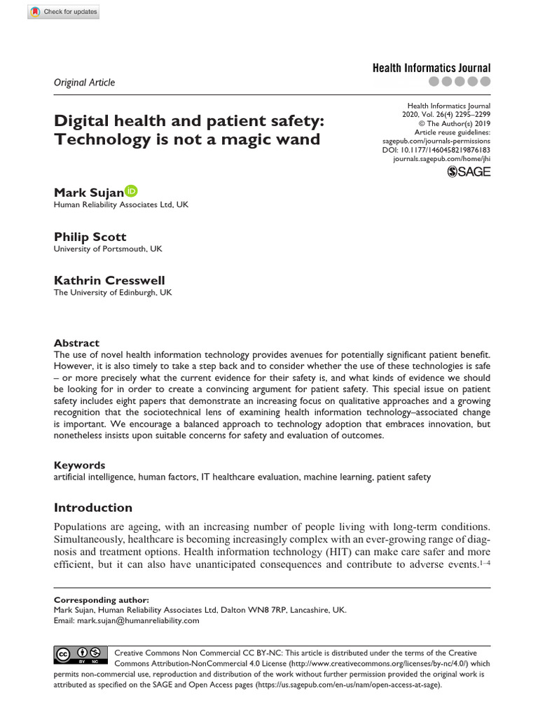 Digital Health and Patient Safety-Technology Is Not A Magic Wand | PDF | Artificial Intelligence ...