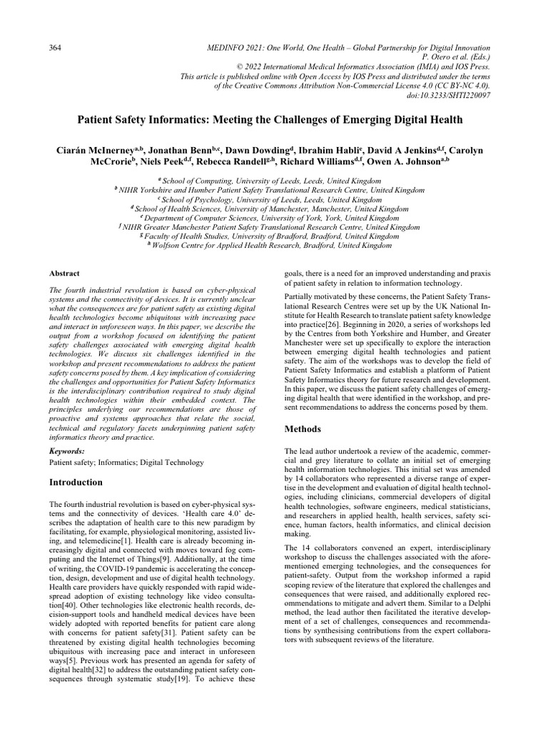 Patient Safety Challenges in Digital Health | PDF | Patient Safety | Safety