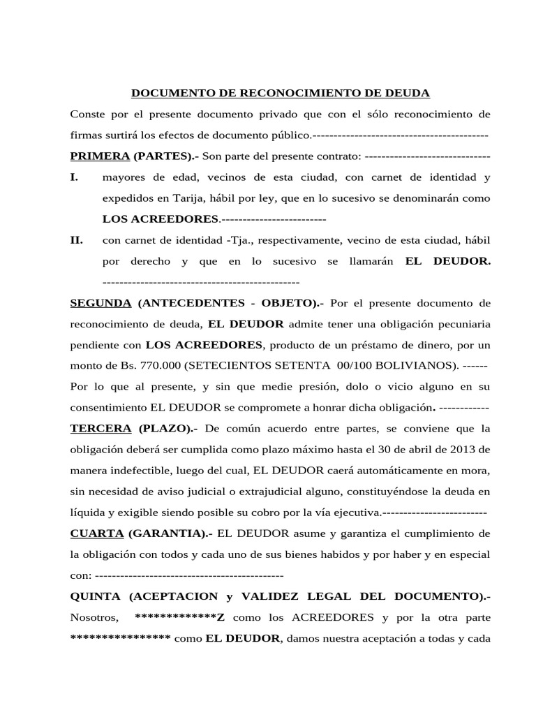 Modelo de Reconocimiento de Deuda | PDF