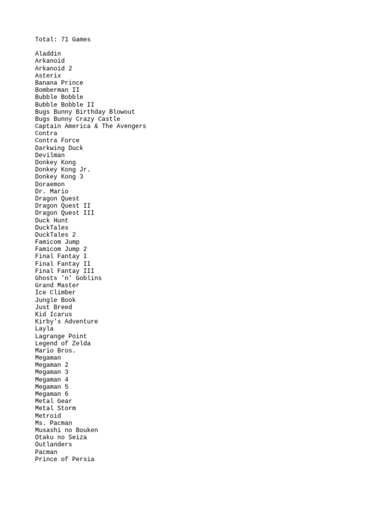 Complete NES Games List with Images | PDF