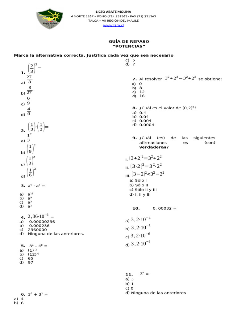 Guia Repaso Potencias - 2c | PDF