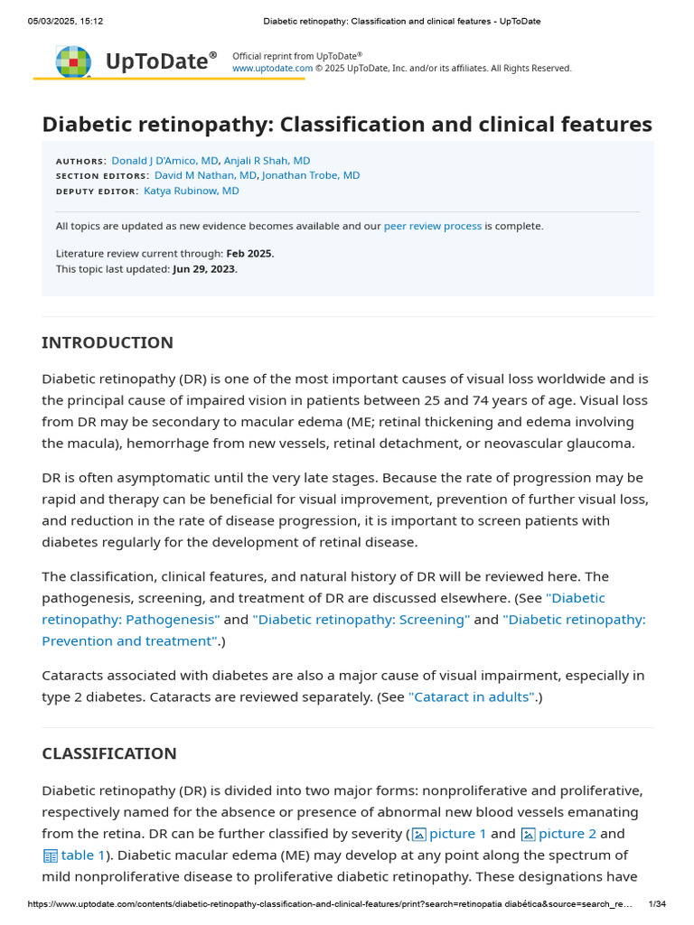Diabetic Retinopathy - Classification and Clinical Features - UpToDate | PDF | Retina | Medical ...