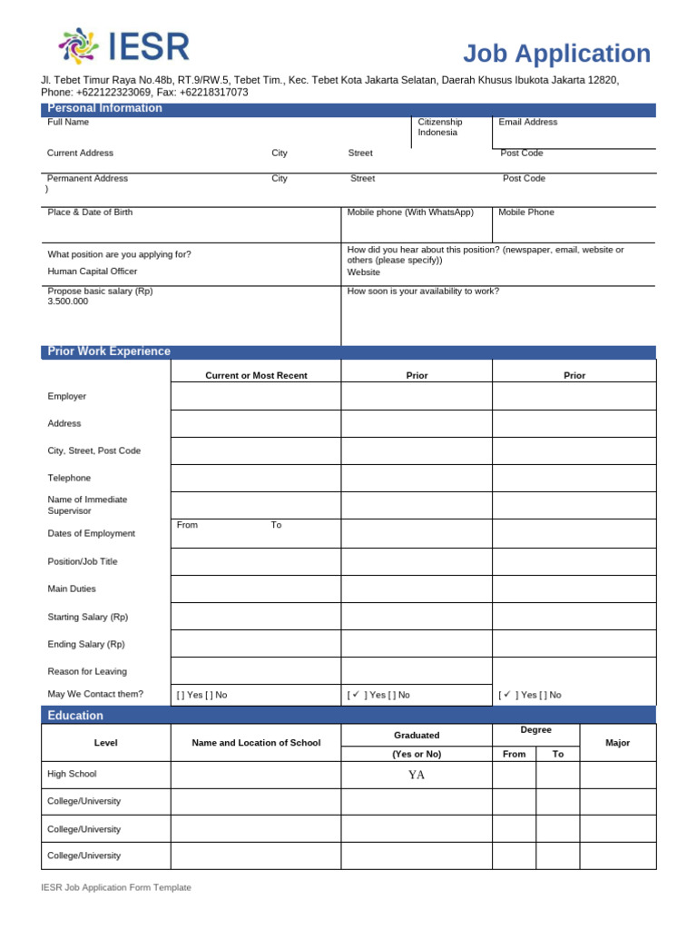 IESR Job Application Form | PDF